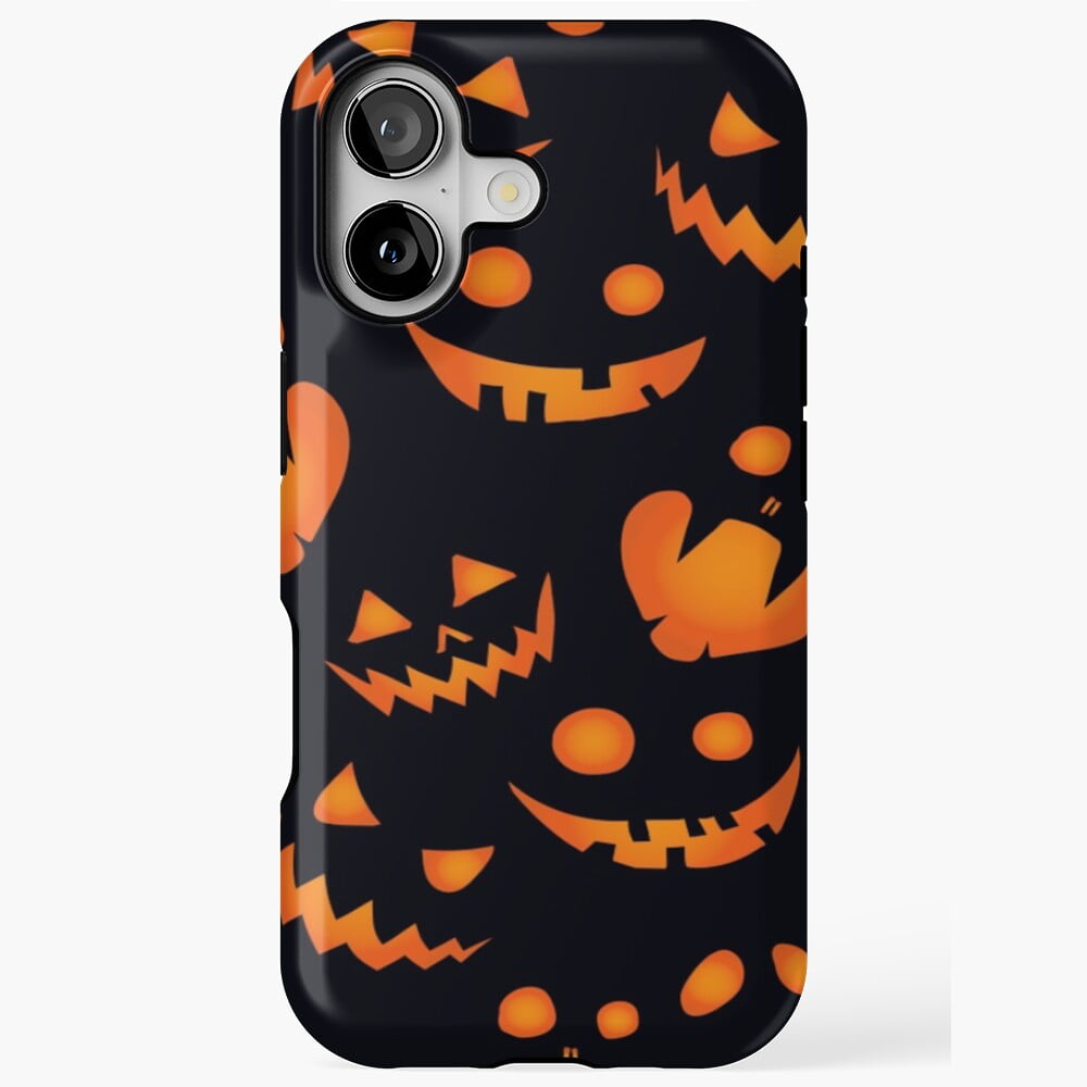 Scary Pumpkin Face Bold Orange Graphic iPhone Case 17 11 12 13 14 15 16 ...