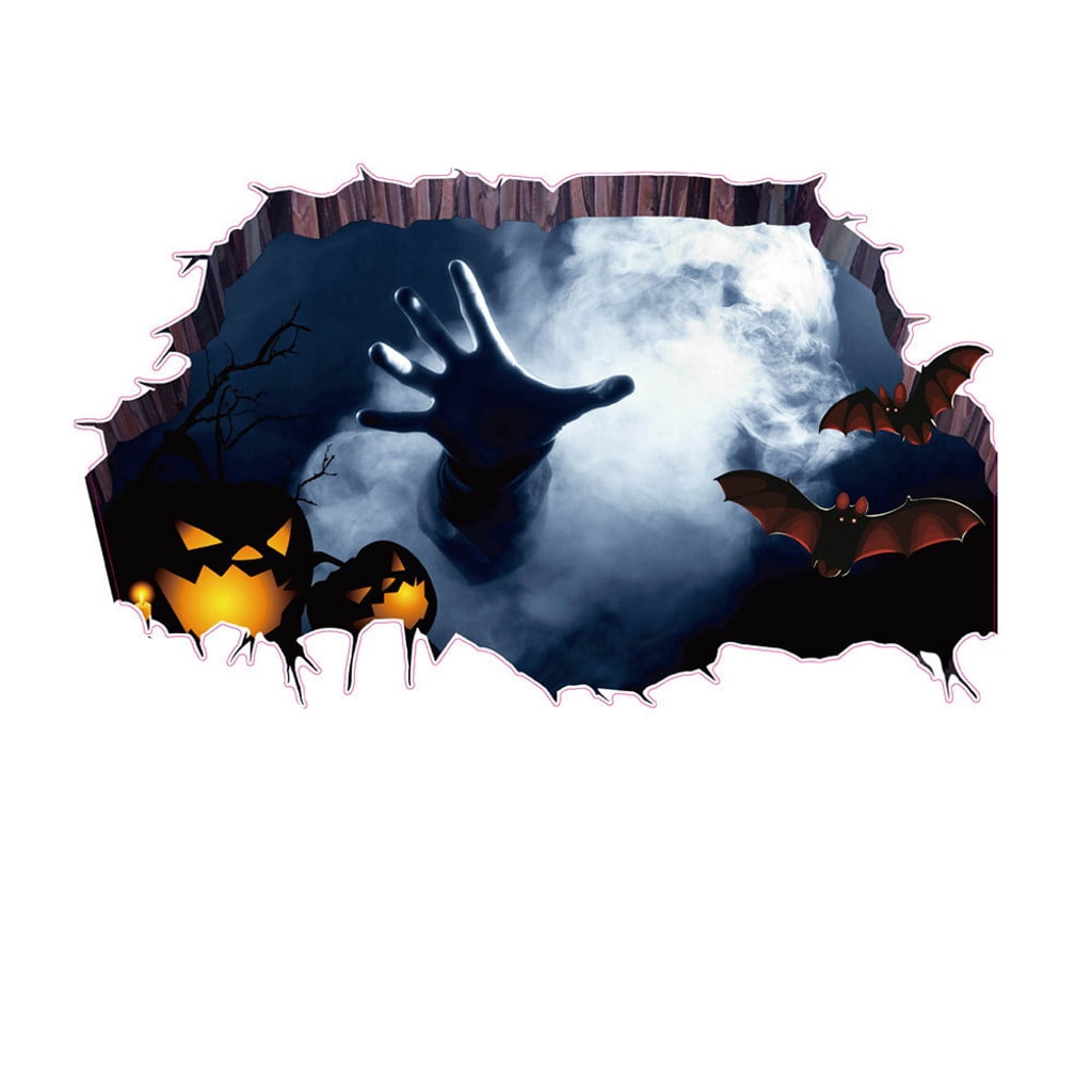 Scary Pumpkins Skull Wall Floor Stickers Art Decorations, 3D Halloween ...
