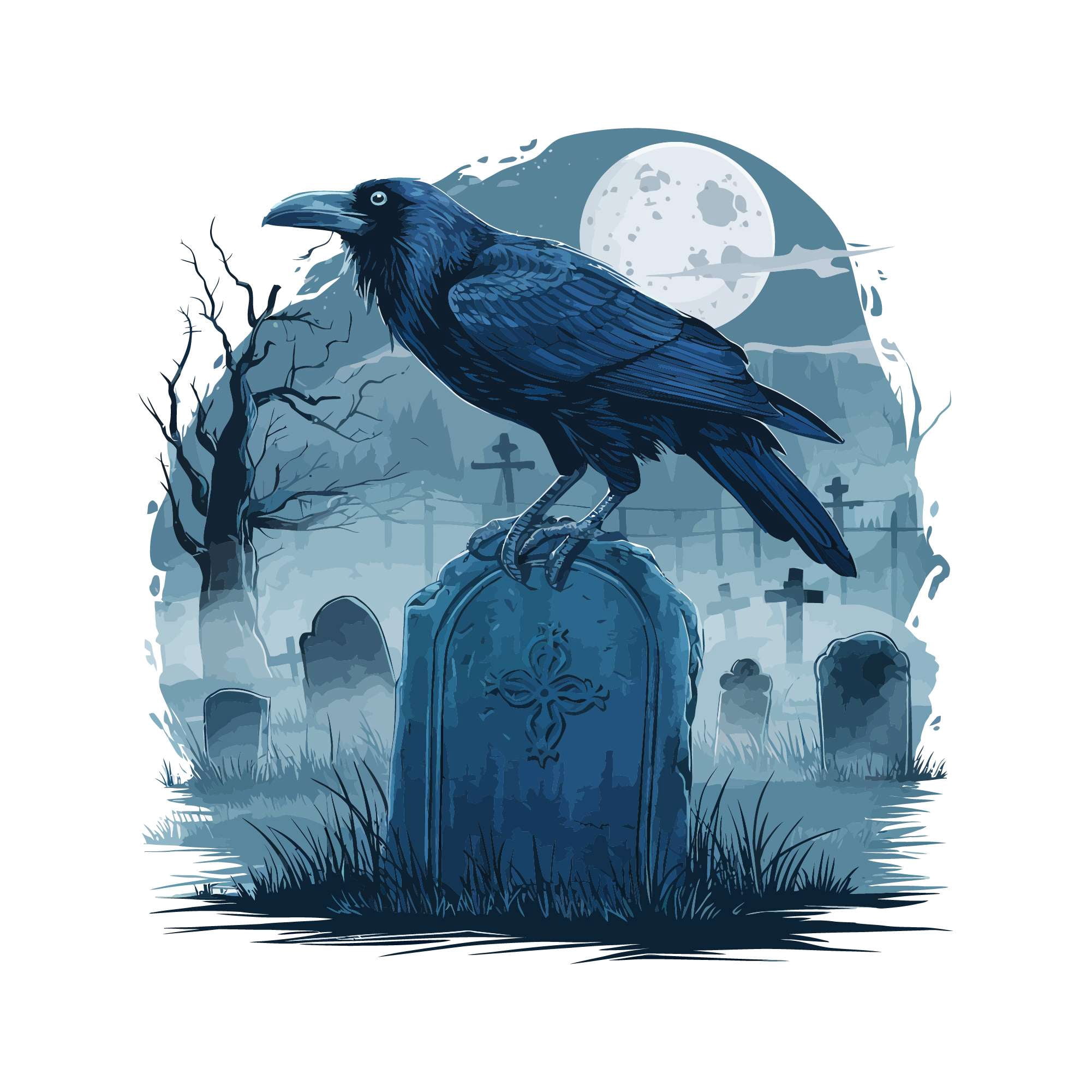 Scary Raven Standing On Tombstone Outdoor Scenes Wall Art Sticker ...