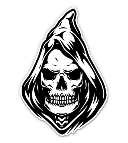 Scary Reaper Skull Hood - 3" Vinyl Sticker - For Car Laptop Water ...