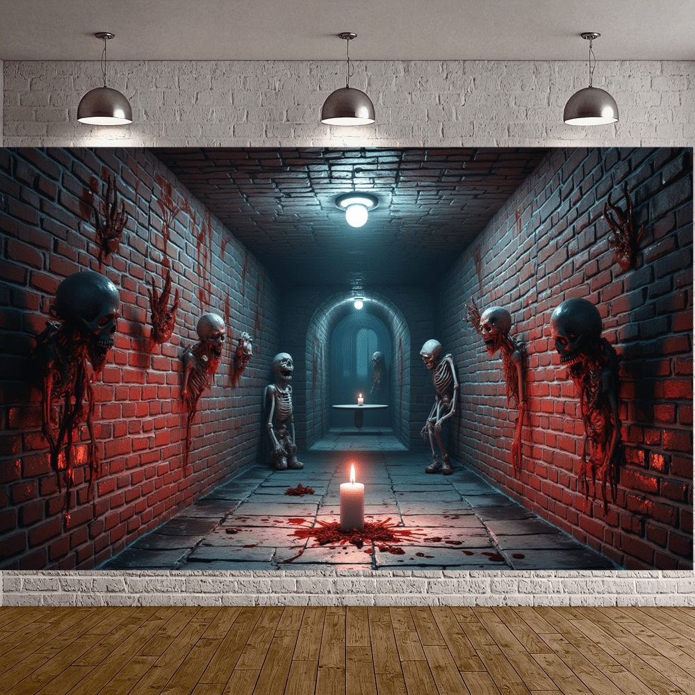 Scary Skeleton Decoration Haunted House Halloween Banner for Horror ...