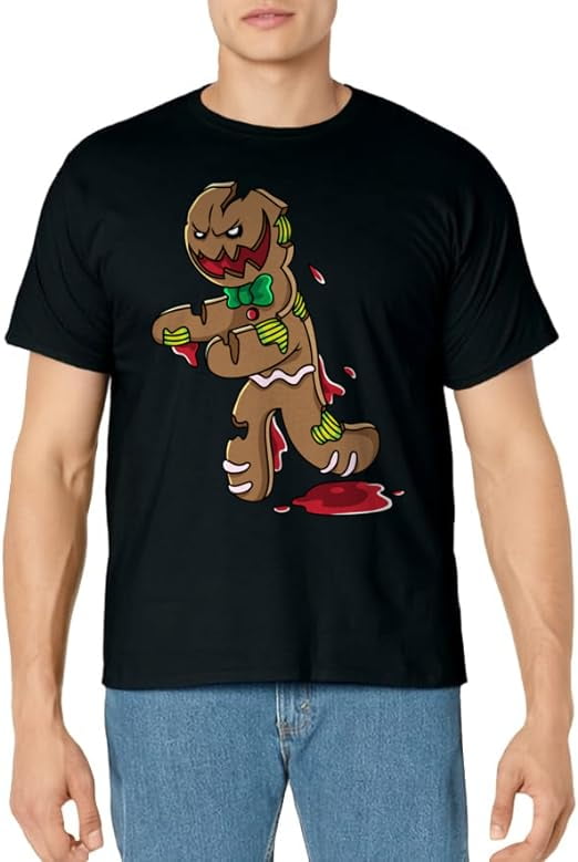 Scary Zombie Gingerbread Man Christmas Horror Krampus Cookie T-Shirt ...