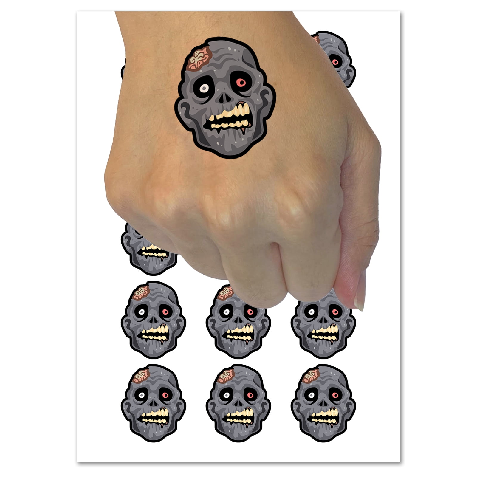 Scary Zombie Head Exposed Brains Water Resistant Temporary Tattoo Set ...