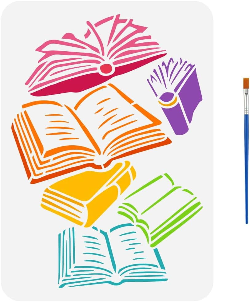 Scattered Books Stencil with Paint Brush 8.3x11.7inch Falling Books ...