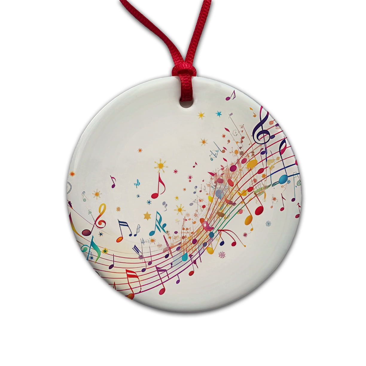 Scattered Music Notes Design Christmas Tree Holiday Round Ceramic ...