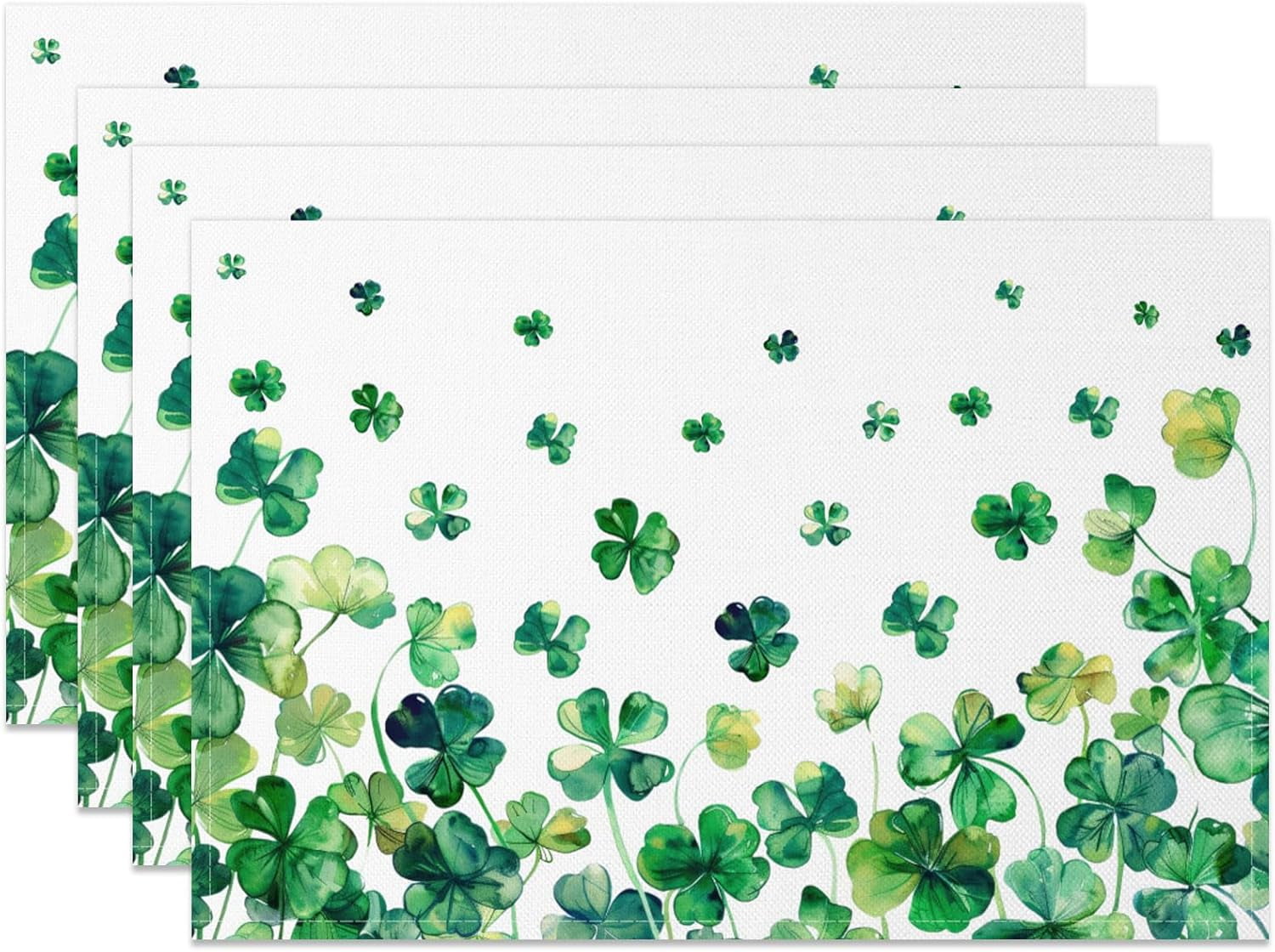 Scattered Shamrock Placemats Set of 4 12x18 Inch White Placemats with ...
