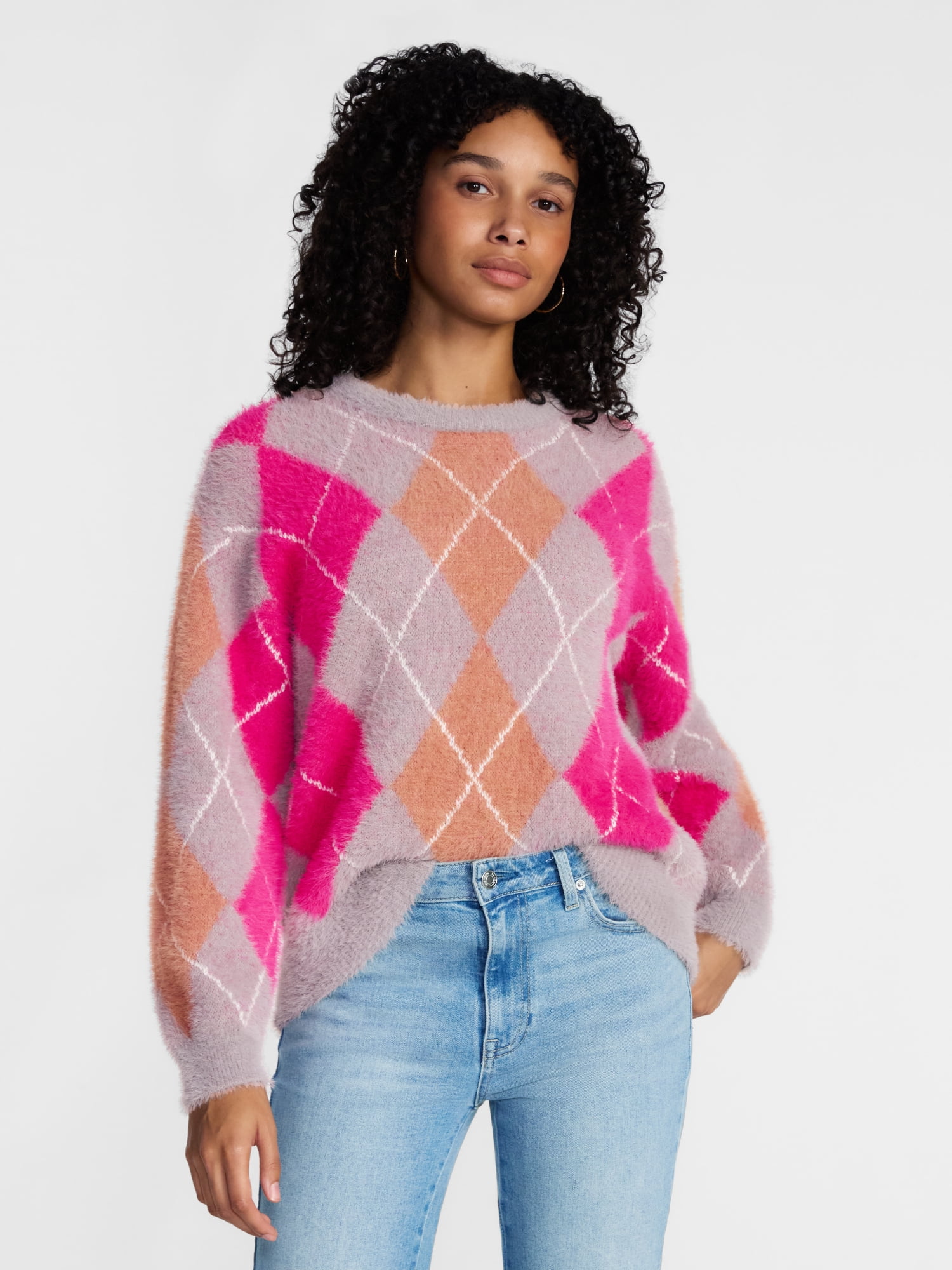 Scenario Women's and Women's Plus Argyle Sweater, Lightweight, Sizes XS ...