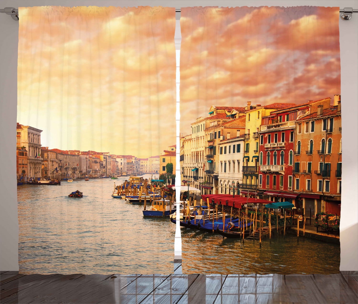 Ambesonne Scenery Curtains 2 Panel Set, Italian Venezia Image, 108" x ...