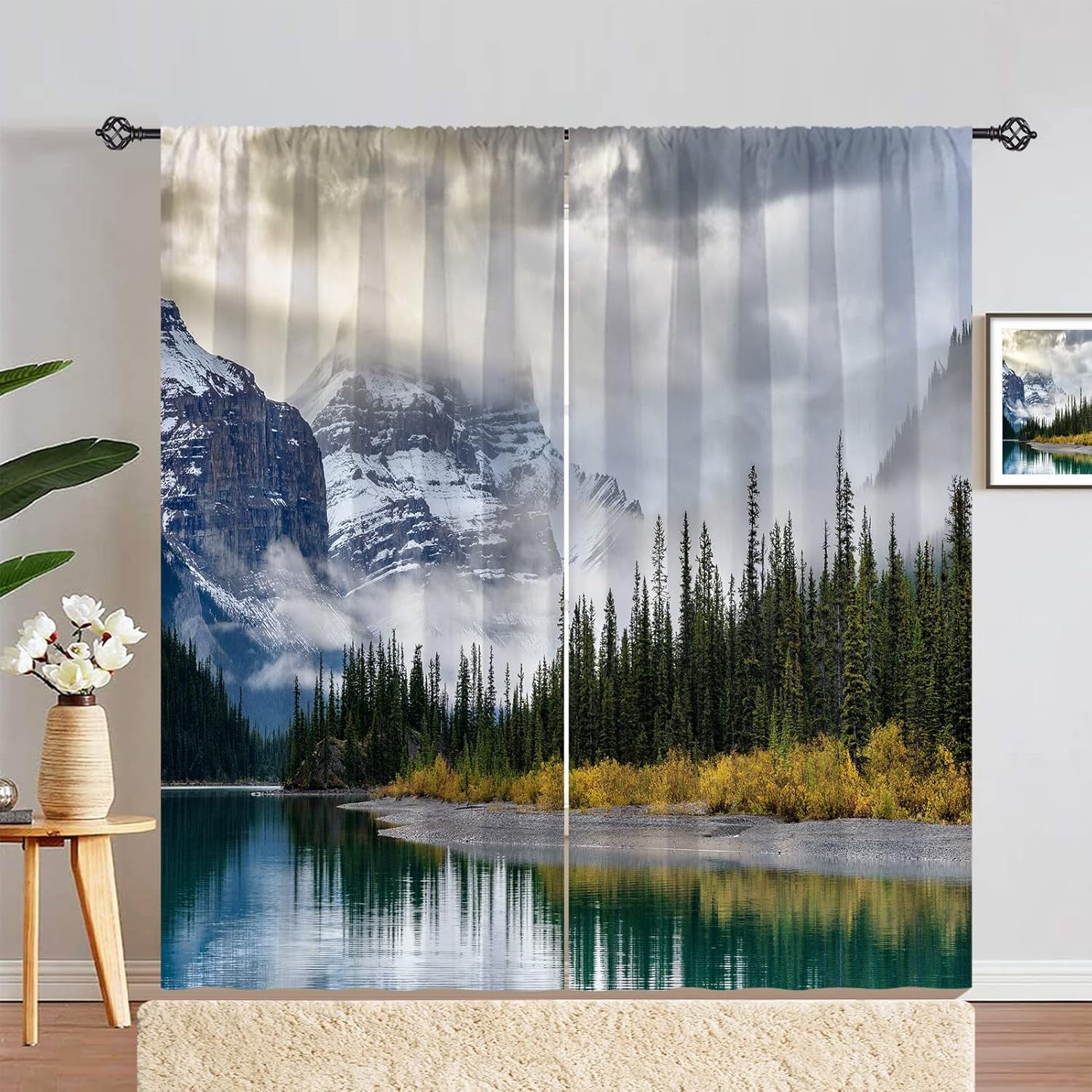 Scenery Curtains Nature Landscape Theme Window Drapes with Forest Tree ...