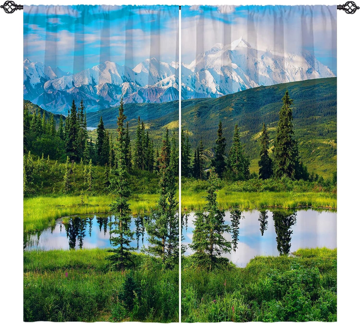 Scenery Curtains Rod Pocket Blackout Room Darkening Curtains with Snow ...