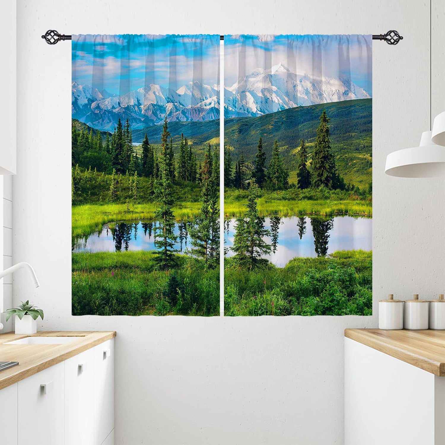 Scenery Curtains Rod Pocket Blackout Room Darkening Curtains with Snow ...