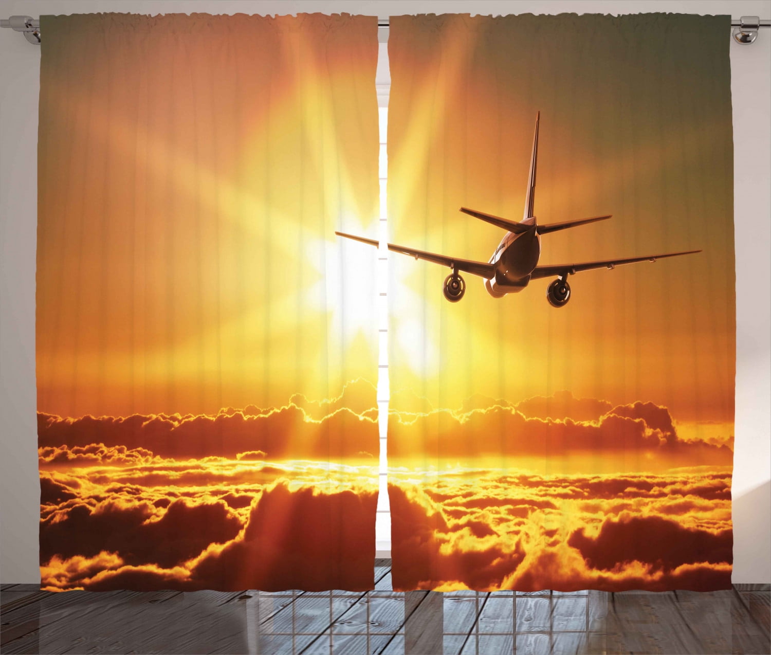 Scenery Decor Curtains 2 Panels Set, Aeroplane Aircraft Widebody Jet ...