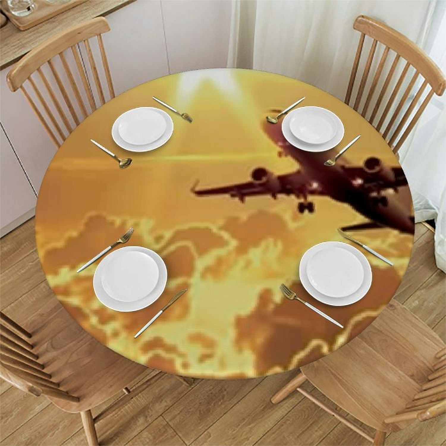 Scenery Decor Round Fitted Tablecloth,Aeroplane Aircraft Widebody Jet ...