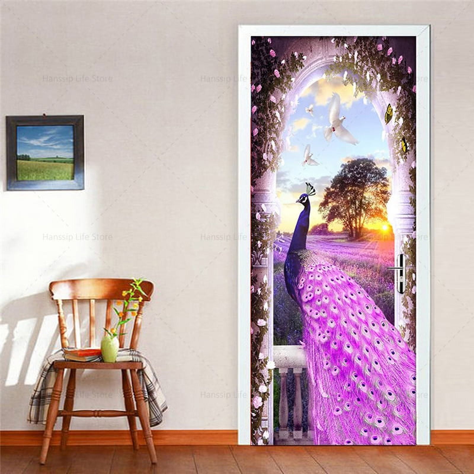 Scenery Door Mural Sticker Self Adhesive Door Wrap Cover Horse Forest ...