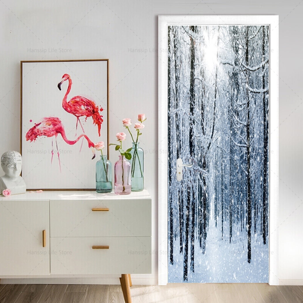 Scenery Door Mural Sticker Self Adhesive Door Wrap Cover Horse Forest ...
