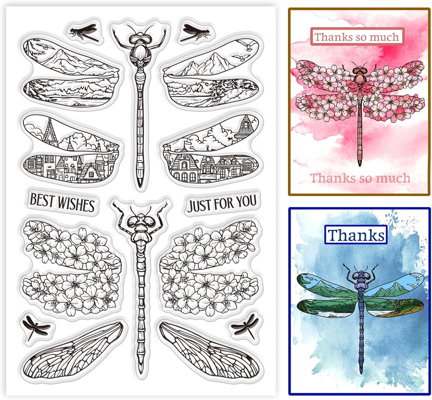 Scenery Dragonfly Clear Stamps Flower Dragonfly Silicone Clear Stamp ...