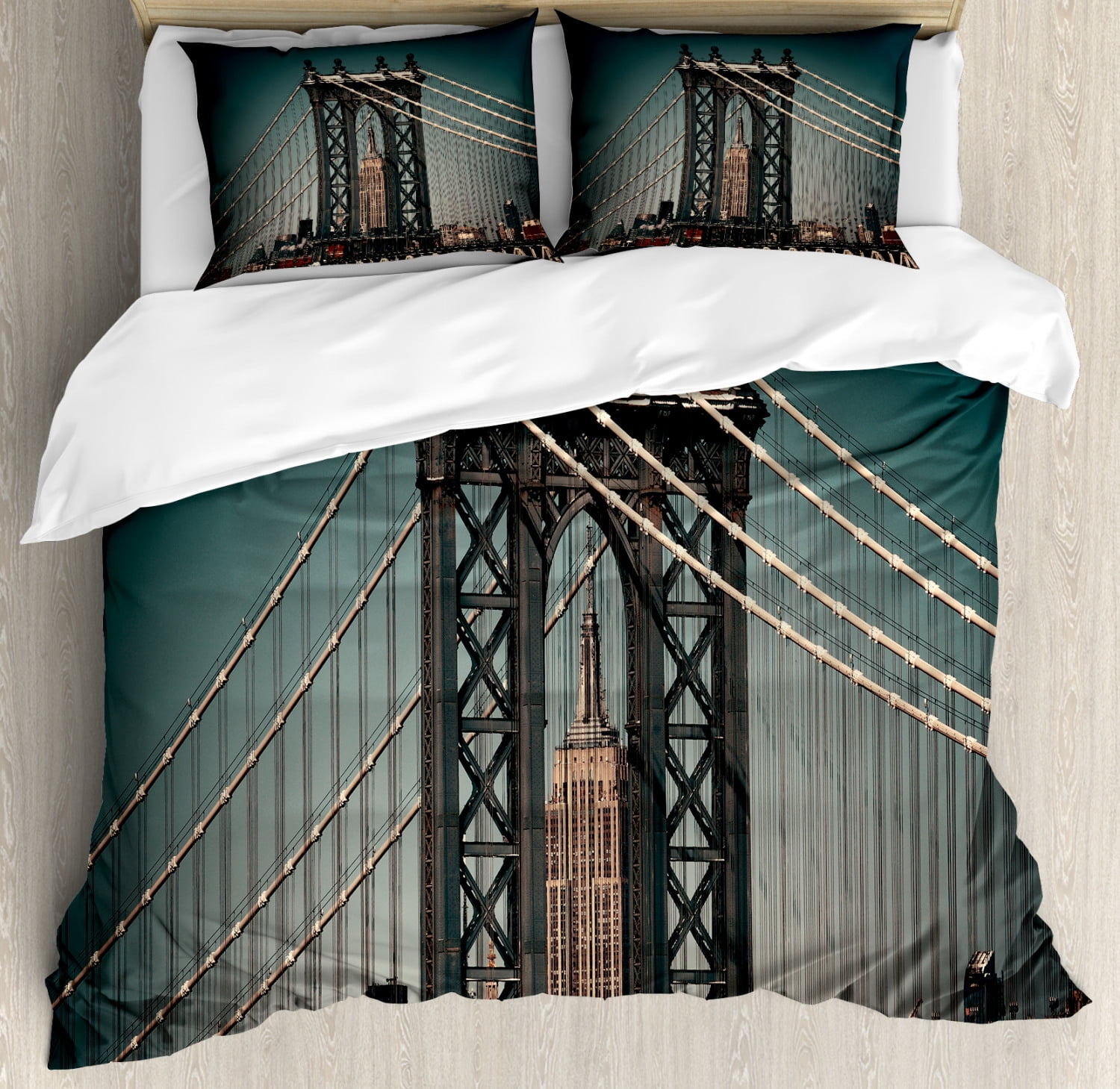 Scenery Duvet Cover Set, Cityscape Landscape View with Bridge Empire ...