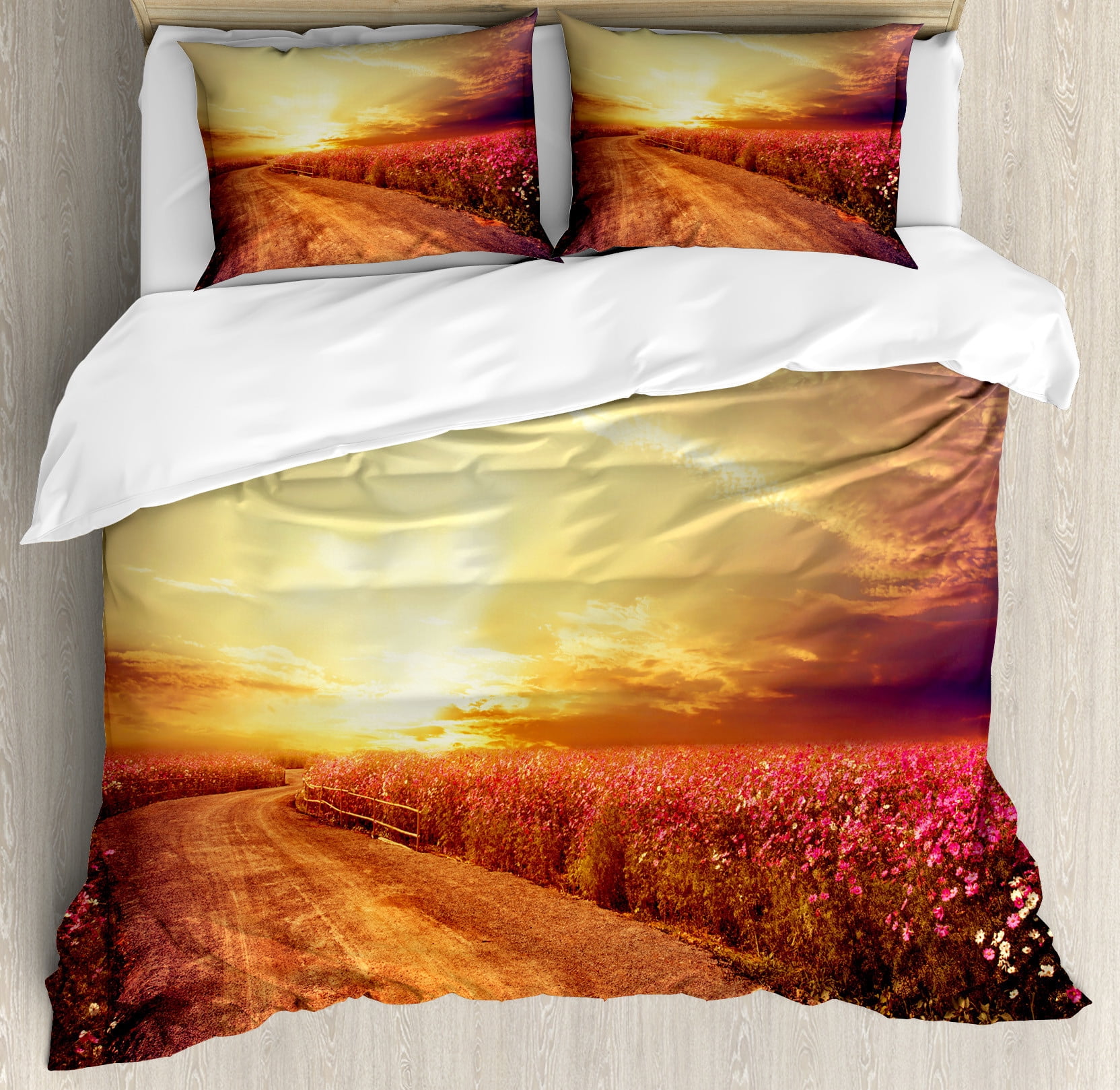 Scenery Duvet Cover Set, Floral Theme Landscape of Cosmos Flower Field ...