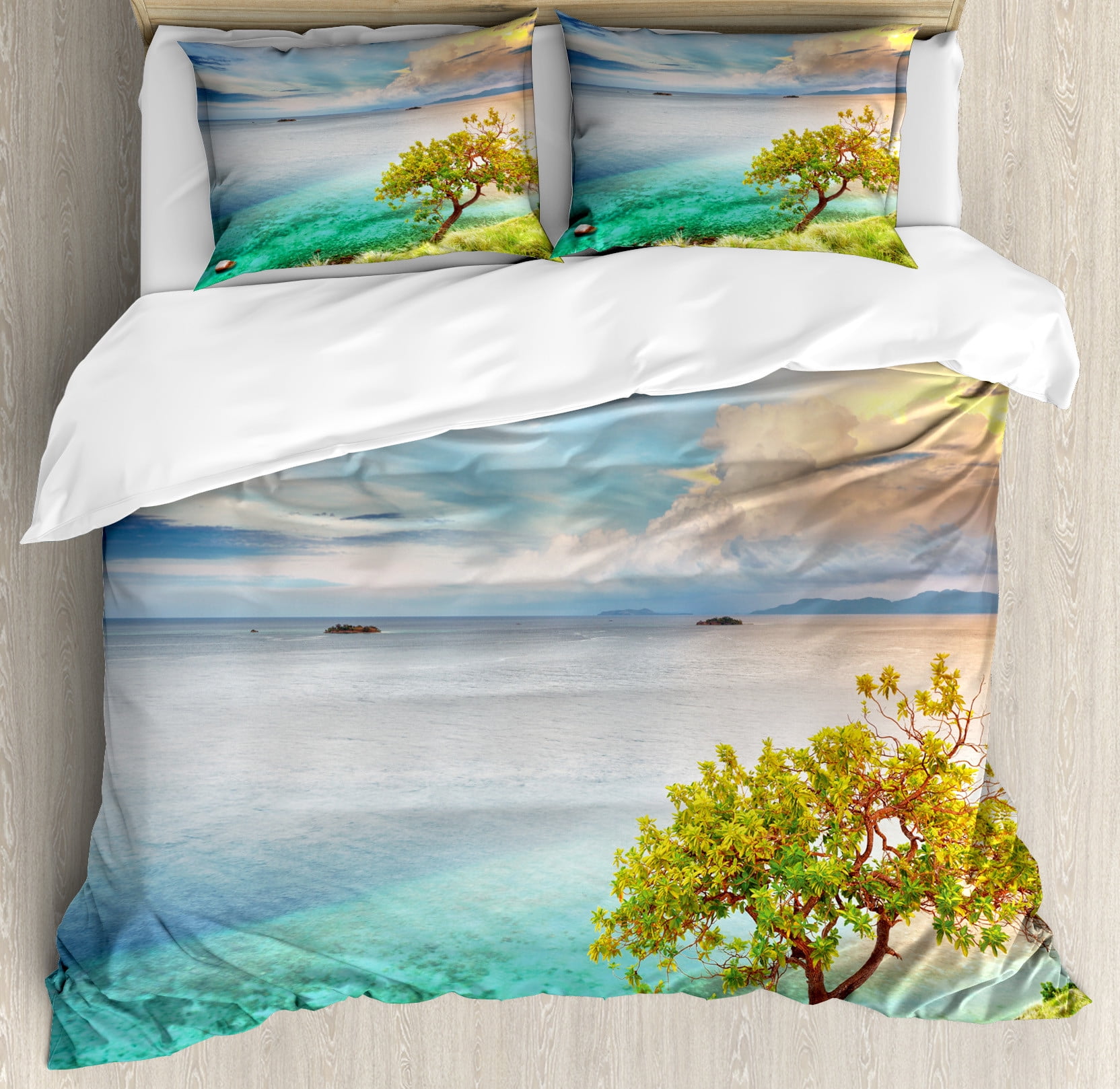 Scenery Duvet Cover Set, Sea Wiev Landscape Sunset Dawn Beach Abandoned ...