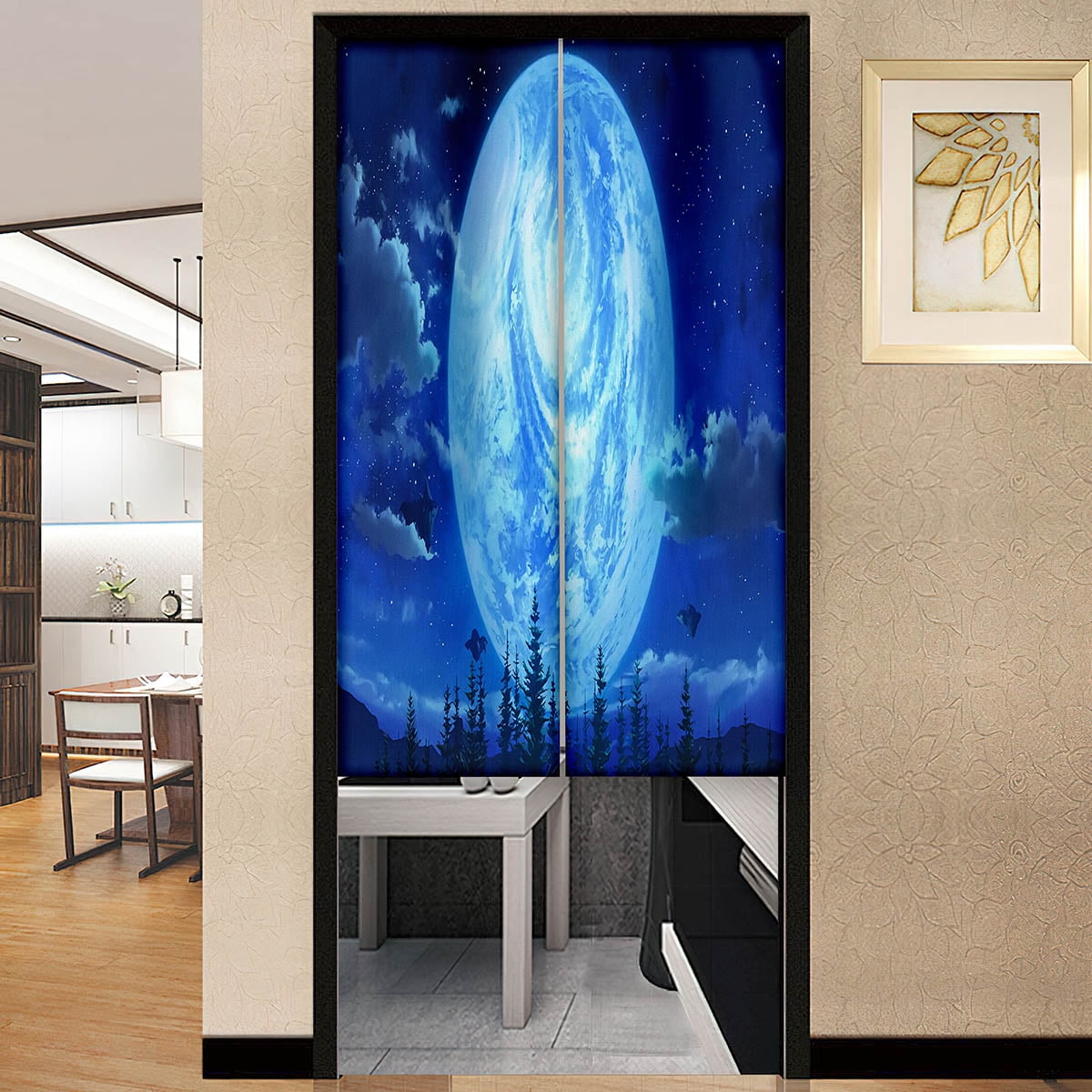 Scenery Fields Sky Stars Moon Japanese Door Curtain Kitchen Household ...