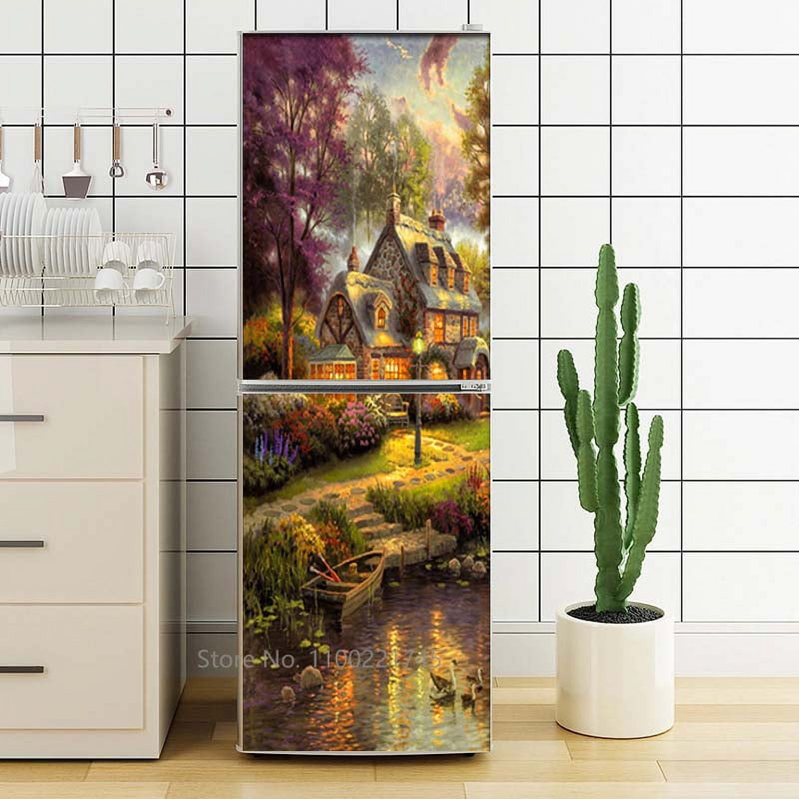 Scenery Fridge Door Mural Cover Peel and Stick Forest Landscape ...