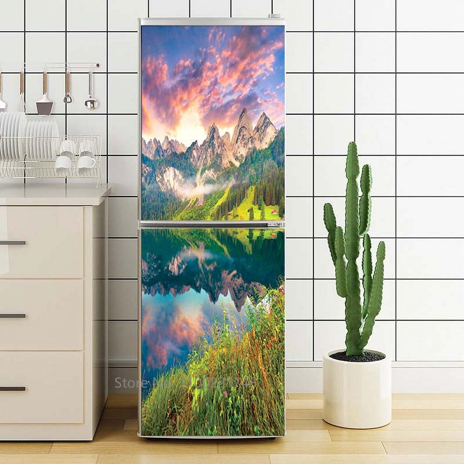 Scenery Fridge Door Mural Cover Peel and Stick Forest Landscape ...