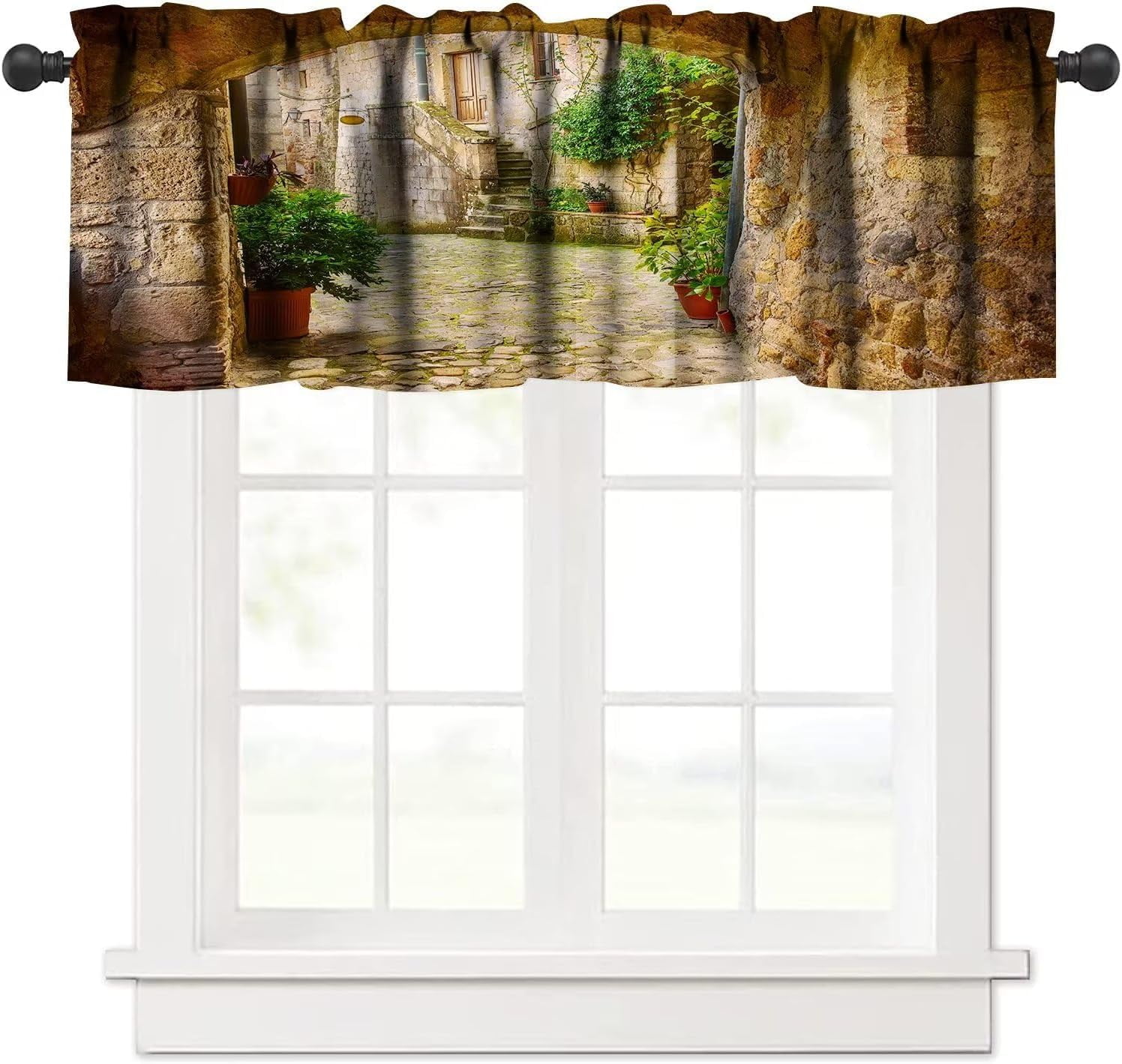Scenery Italian Valance Curtain Landscape from Door Antique Style Stone ...