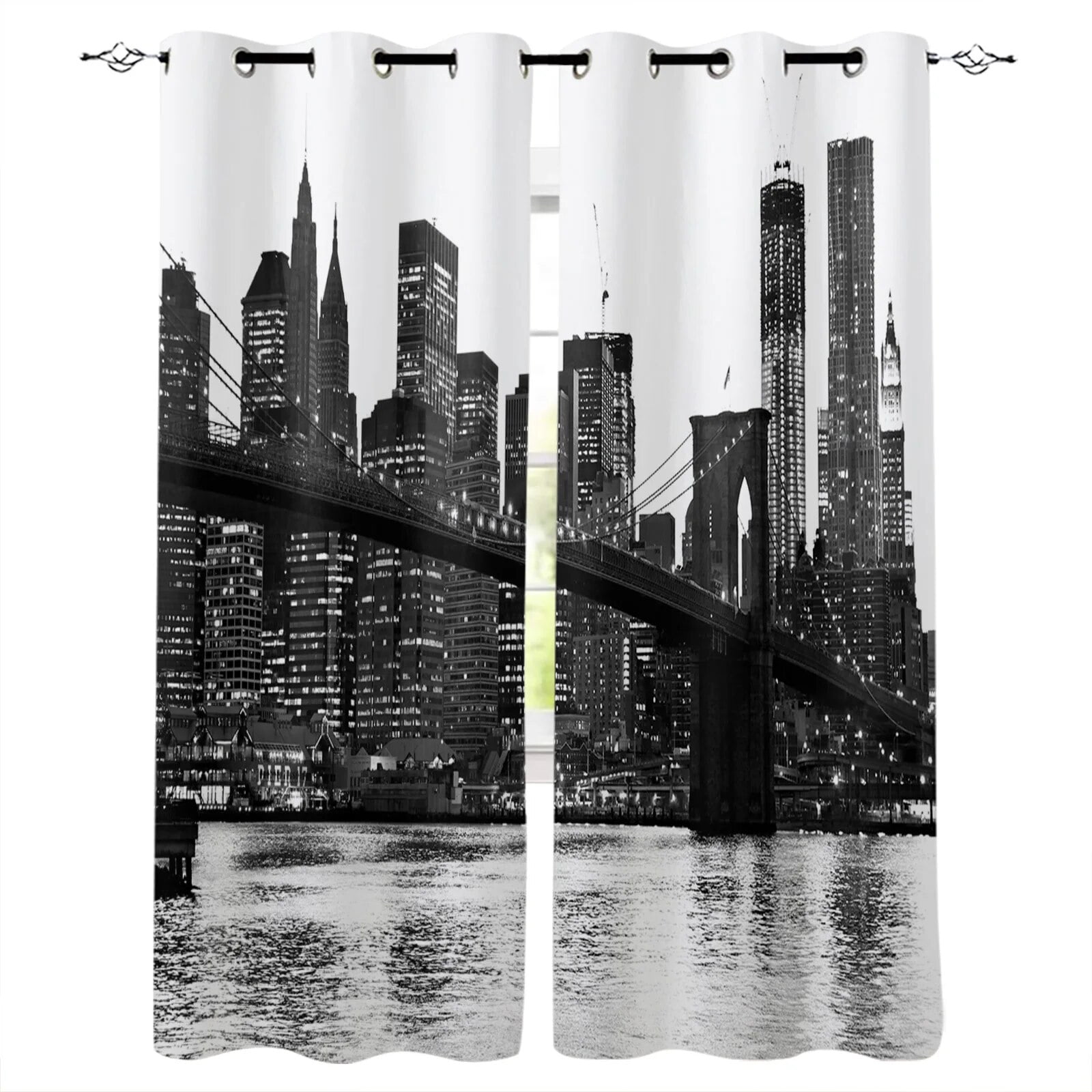 Scenery New York City Bridge Night Print Kitchen Curtain Window ...