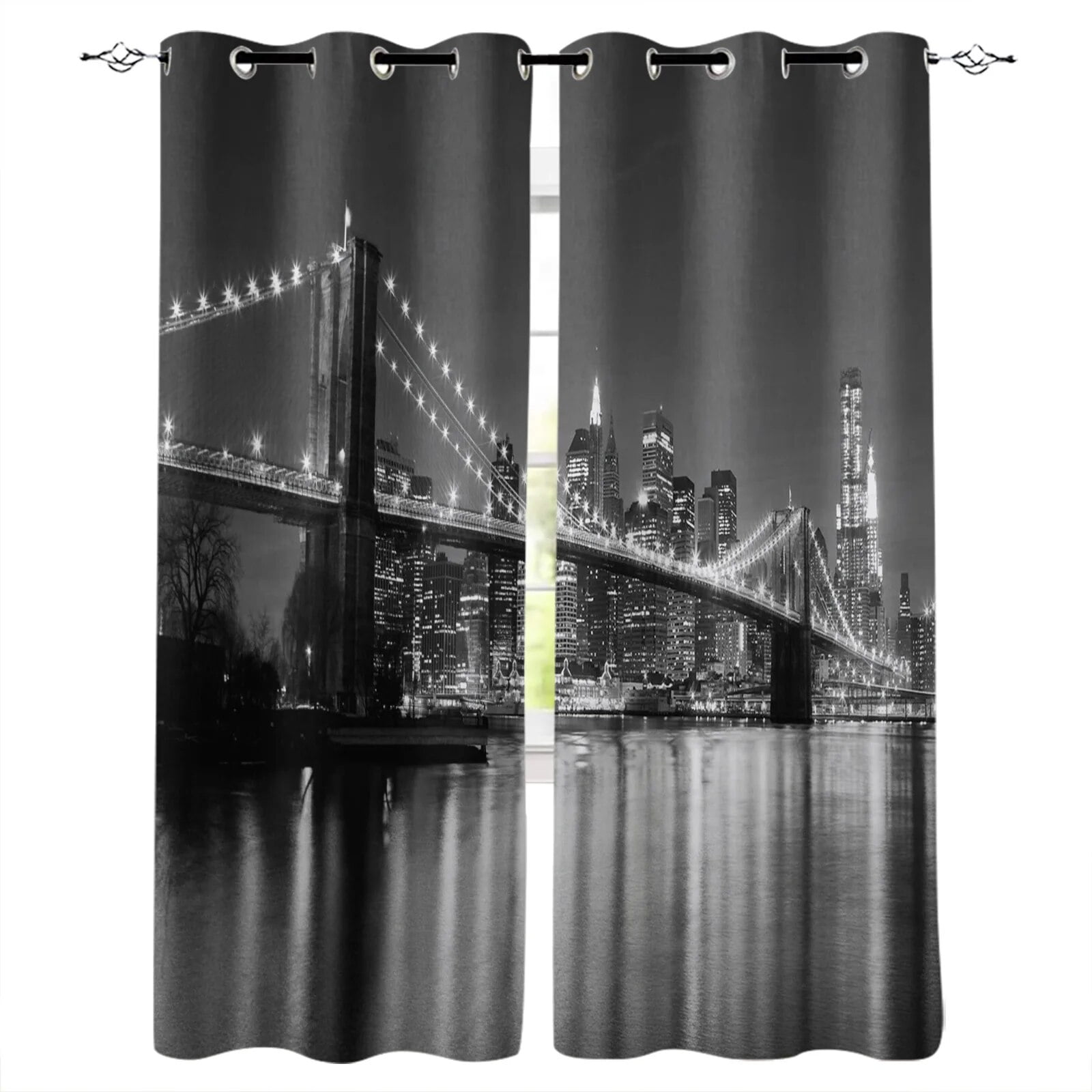 Scenery New York City Bridge Night Print Kitchen Curtain Window ...