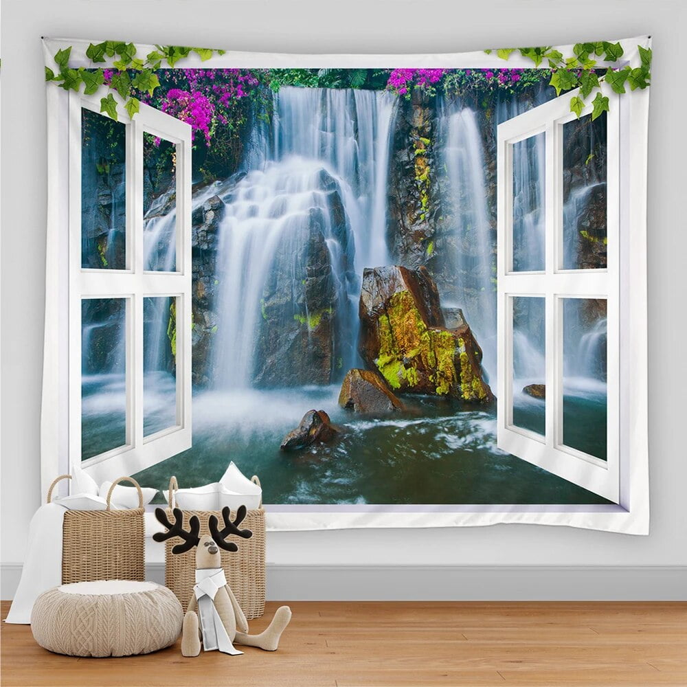 Scenery Outside the Window Tapestry Wall Hanging Sandy Beach Picnic Rug ...