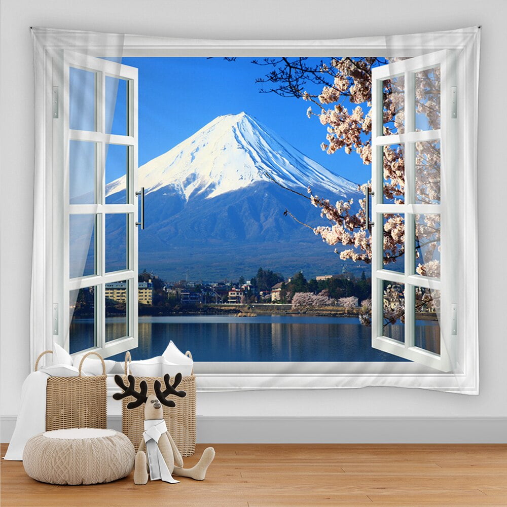 Scenery Outside the Window Tapestry Wall Hanging Sandy Beach Picnic Rug ...