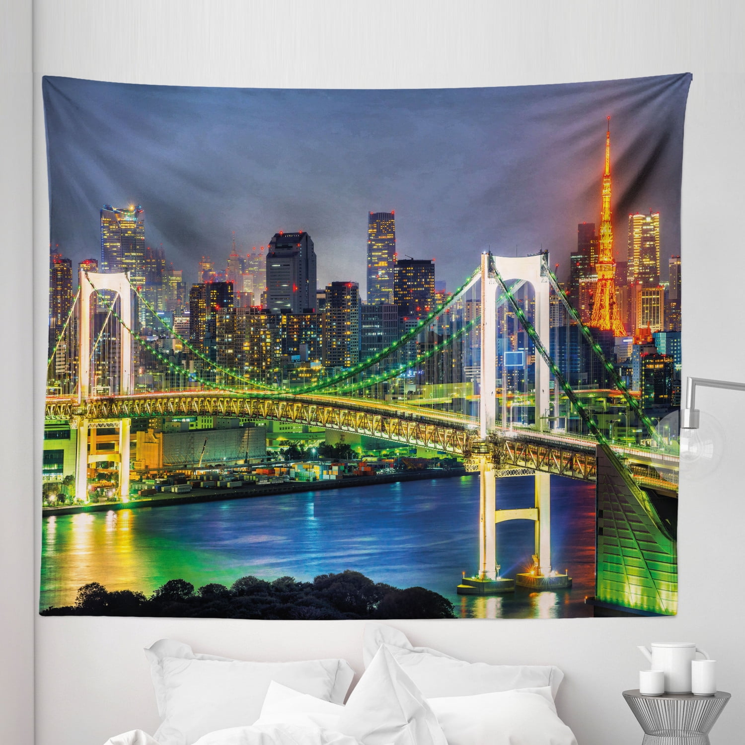 Scenery Tapestry, Tokyo Skyline with Tokyo Tower and Rainbow Bridge ...