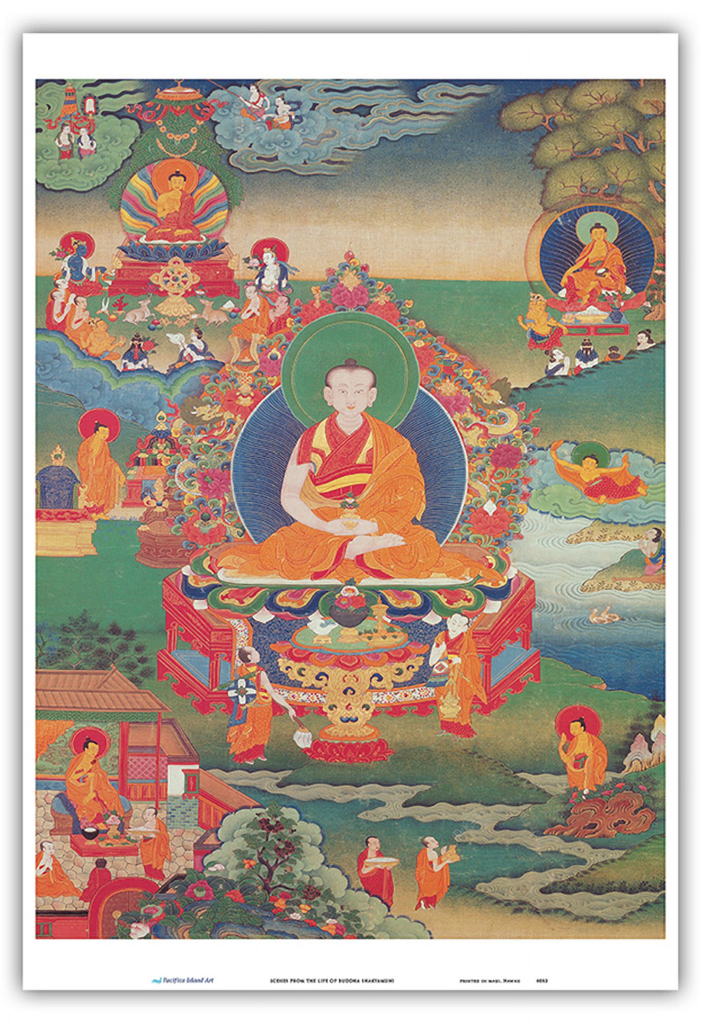 Scenes From The Life Of Buddha Shakyamuni - Vintage Tibetan Thangka ...