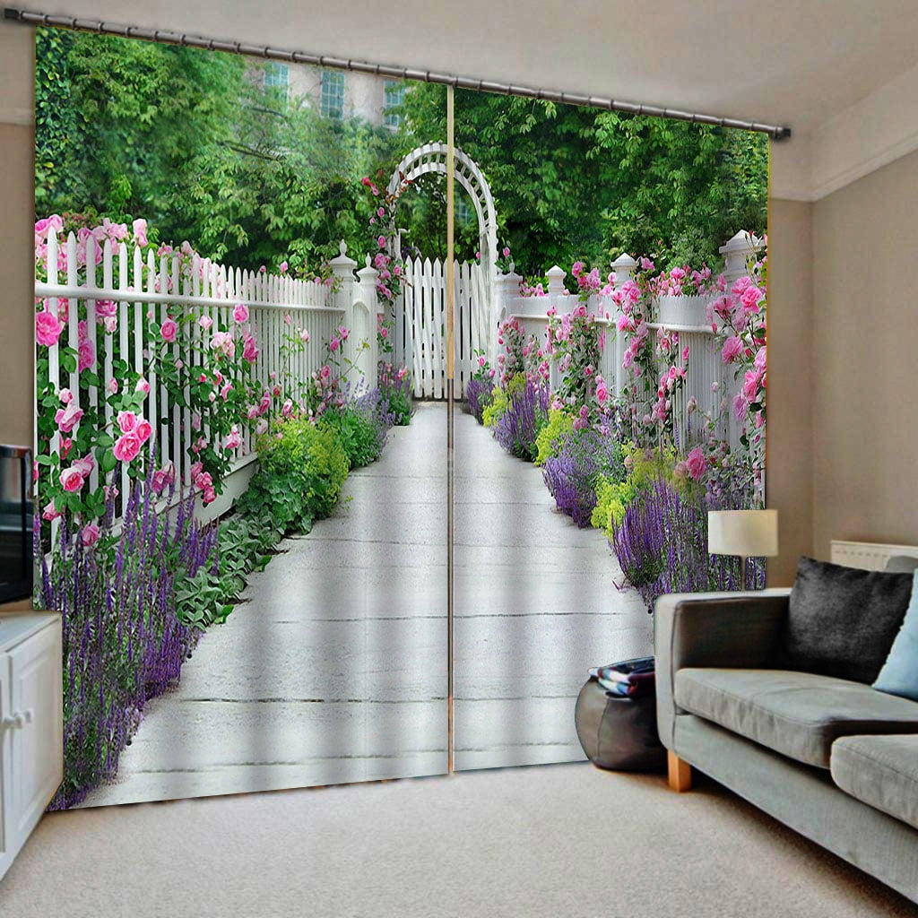 Scenic Flower Tree Living Room Curtains Natural Forest Curtain for ...