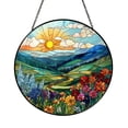 Scenic Mountain Flower Field Stained Glass Window Hanging, Decorative ...