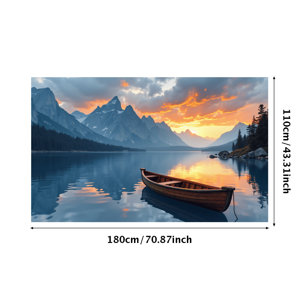 Scenic Mountain Lake Sunset Backdrop Banner, Tranquil Boat Element ...