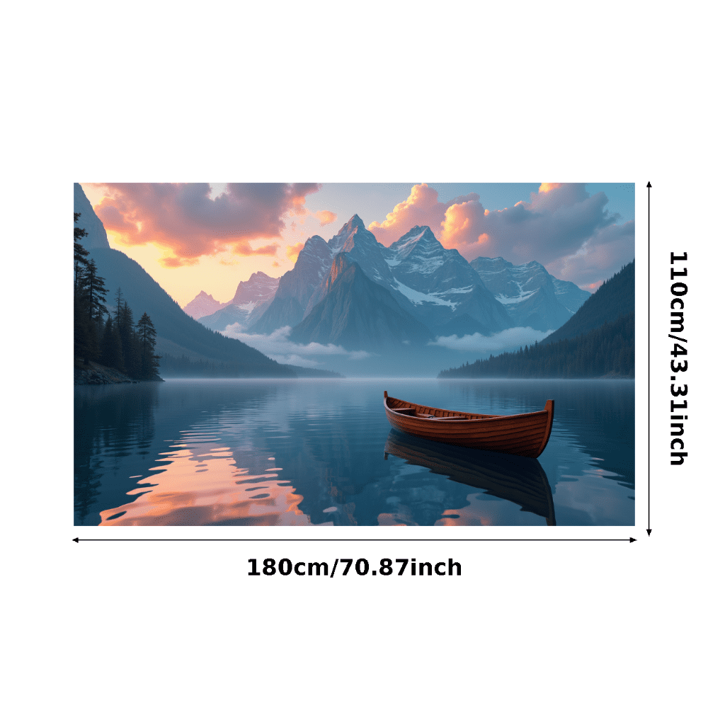 Scenic Mountain Lake Sunset Backdrop Banner, Tranquil Boat Element ...