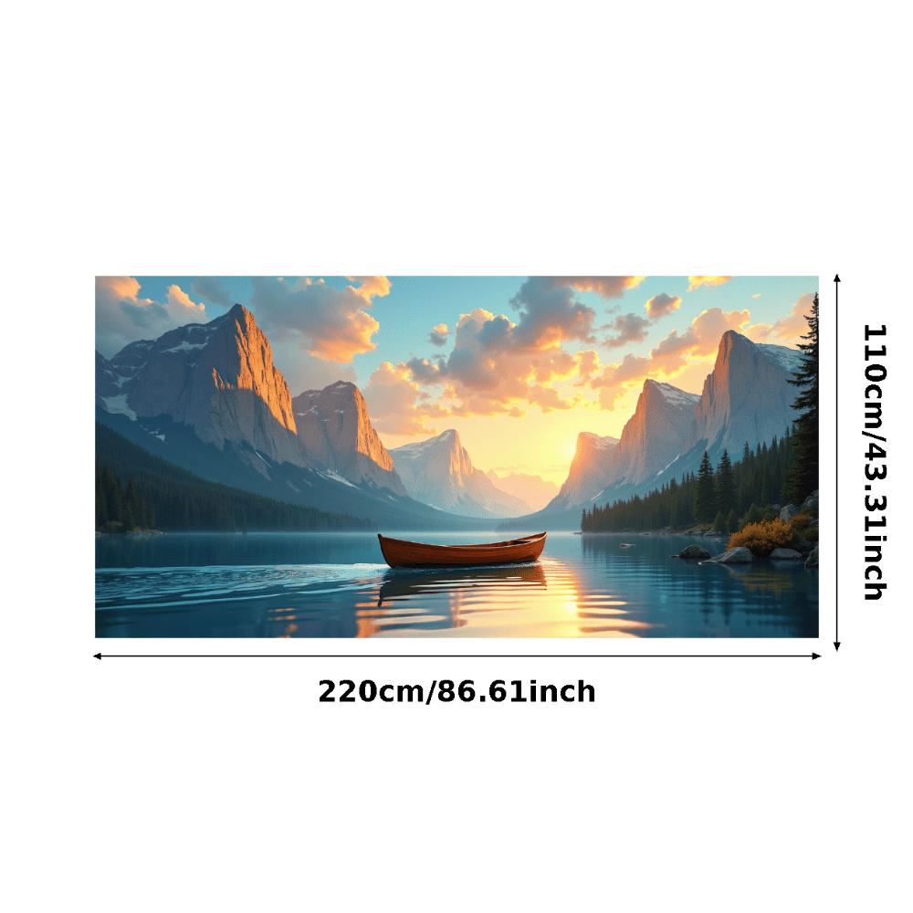 Scenic Mountain Lake Sunset Backdrop Banner, Tranquil Boat Element ...