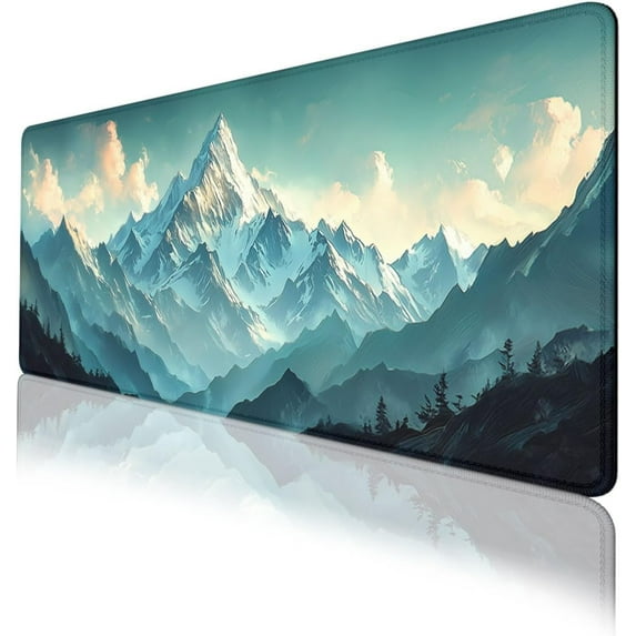Scenic Mountain Snow Extended Desk Mat Mouse Pad with Stitched Edge Non ...