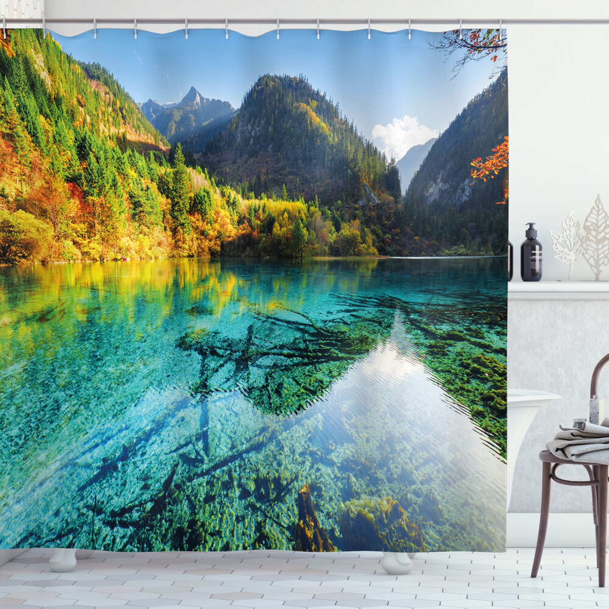 Scenic Mountain Stream Shower Curtain - Nature-Inspired Bathroom Decor with Idyllic Design for a ...