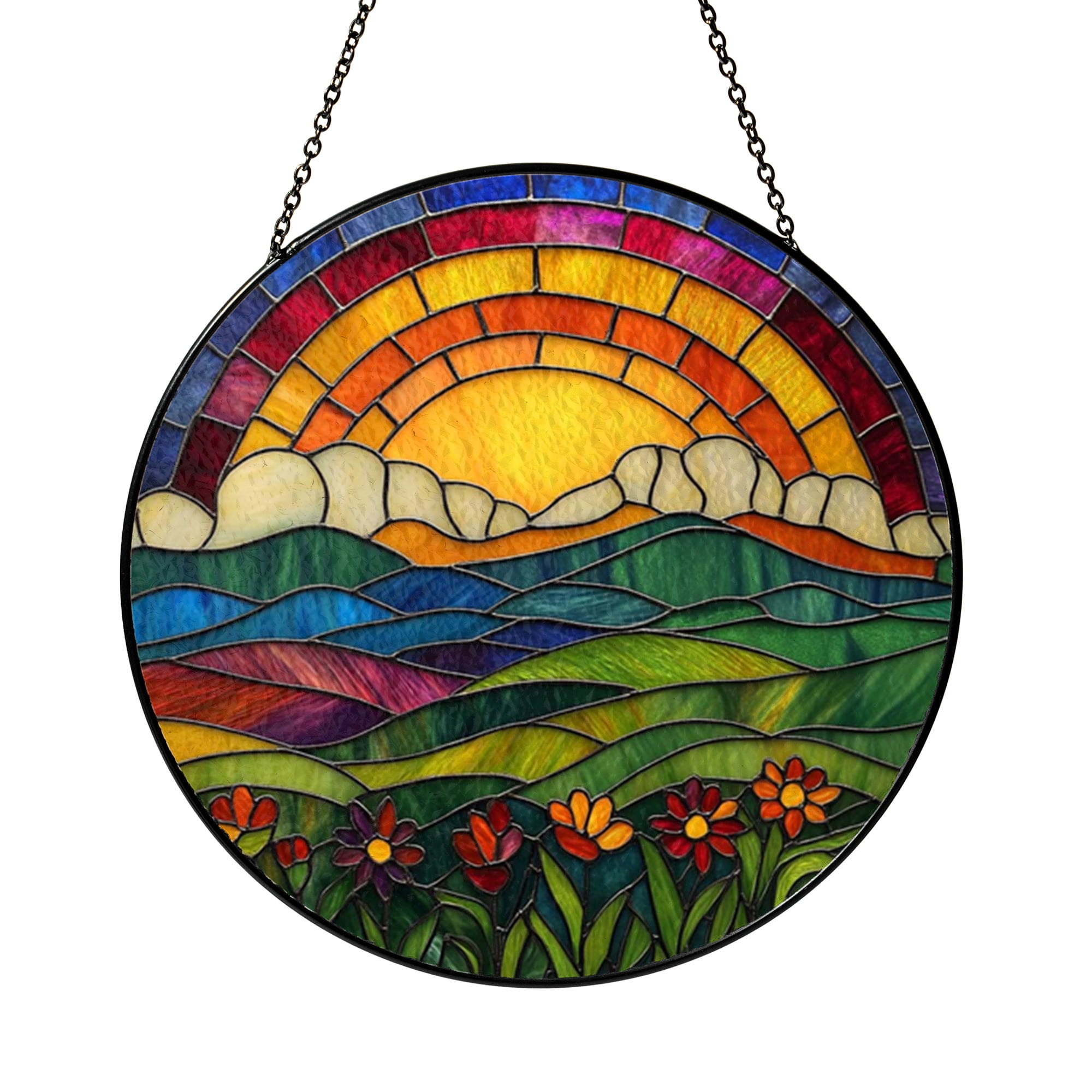 Scenic Rainbow Mountain Sunset Acrylic Suncatcher Window Hanging ...