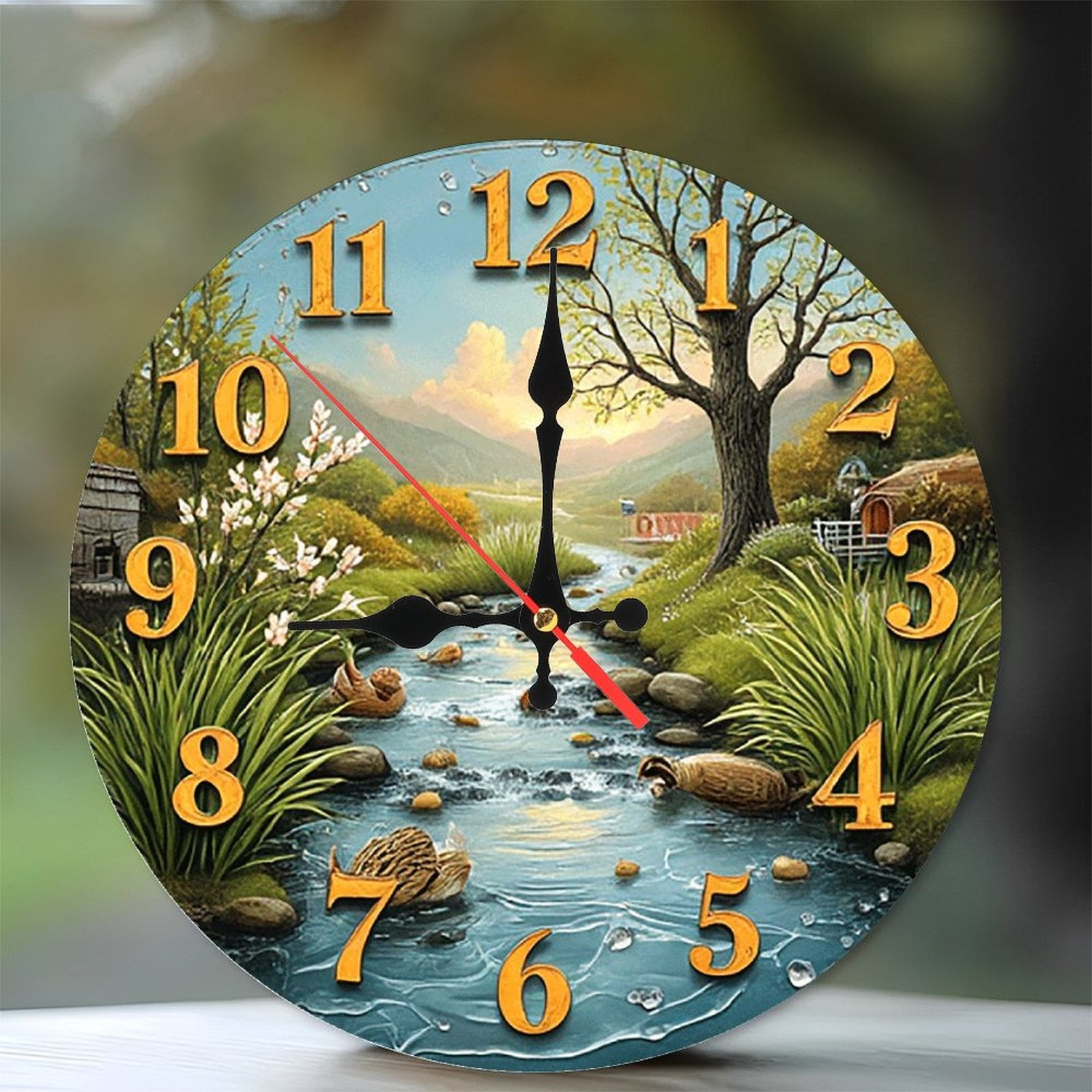 Scenic River Landscape Wall Clock 10-Inch Silent Wooden Wall Clock ...