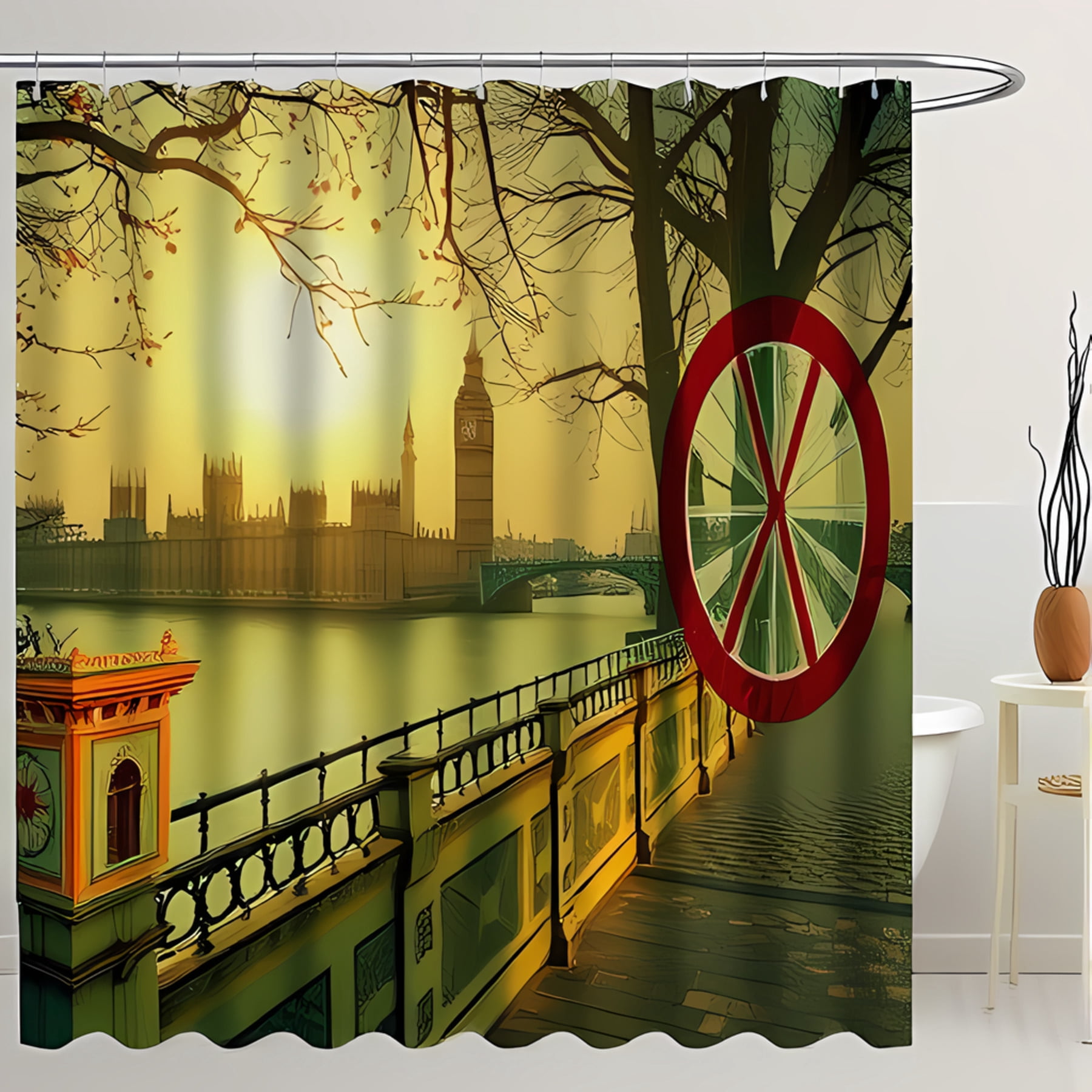 Scenic River Thames Shower Curtain - Iconic & Houses of Parliament ...