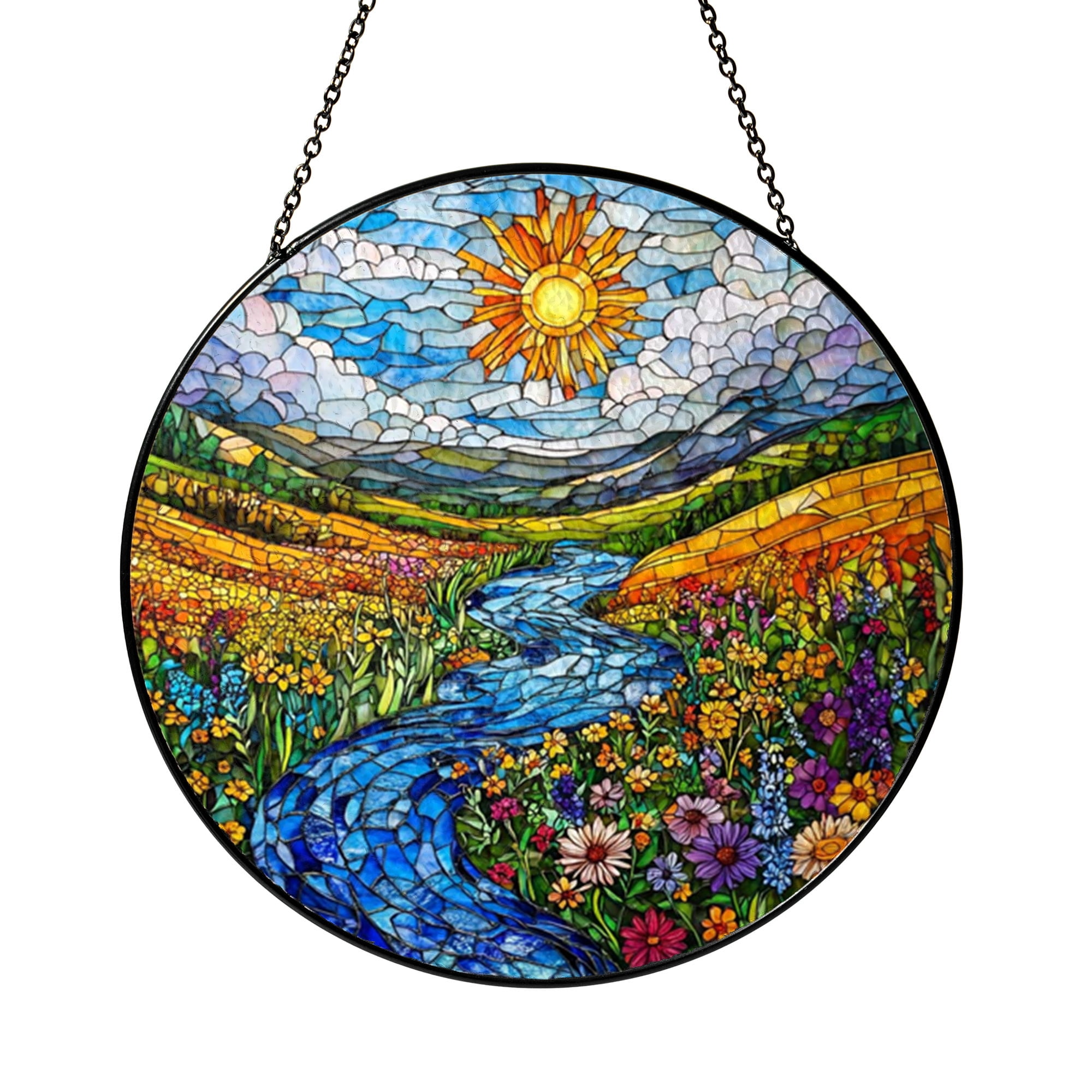 Scenic River Valley Stained Glass Suncatcher – Decorative Window ...