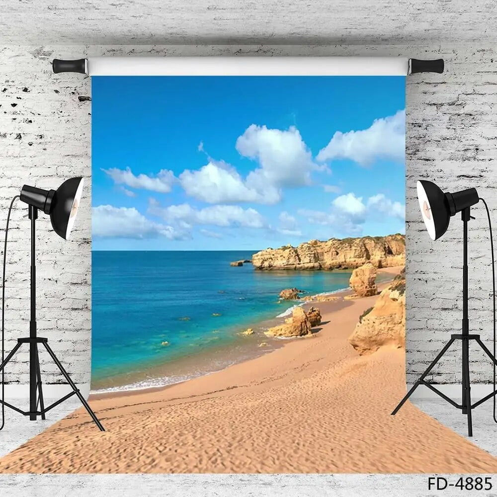 Scenic Sea Sand Beach Ocean Rock Sky Background Children Holiday Young ...