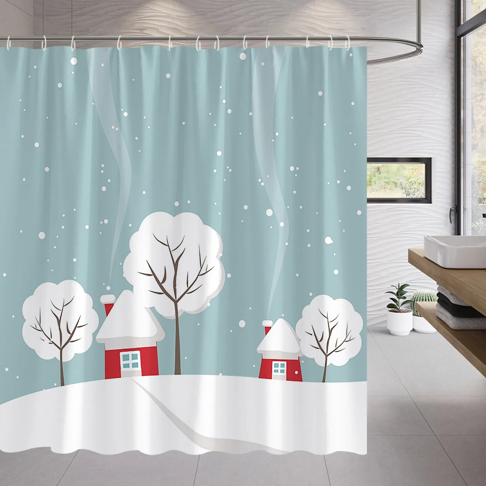 Scenic Shower Curtain Hook Seaside Villa Farm Tower Farmhouse Print ...