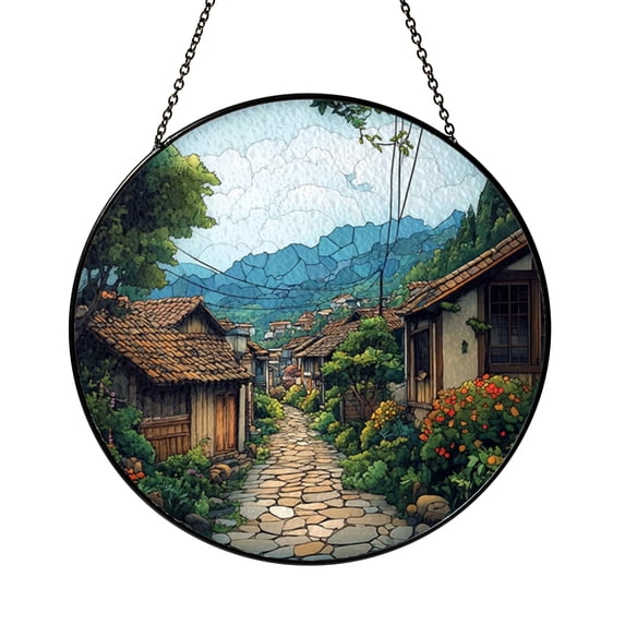 Scenic Street Window Suncatcher – Stained Glass Style Art - Walmart.com