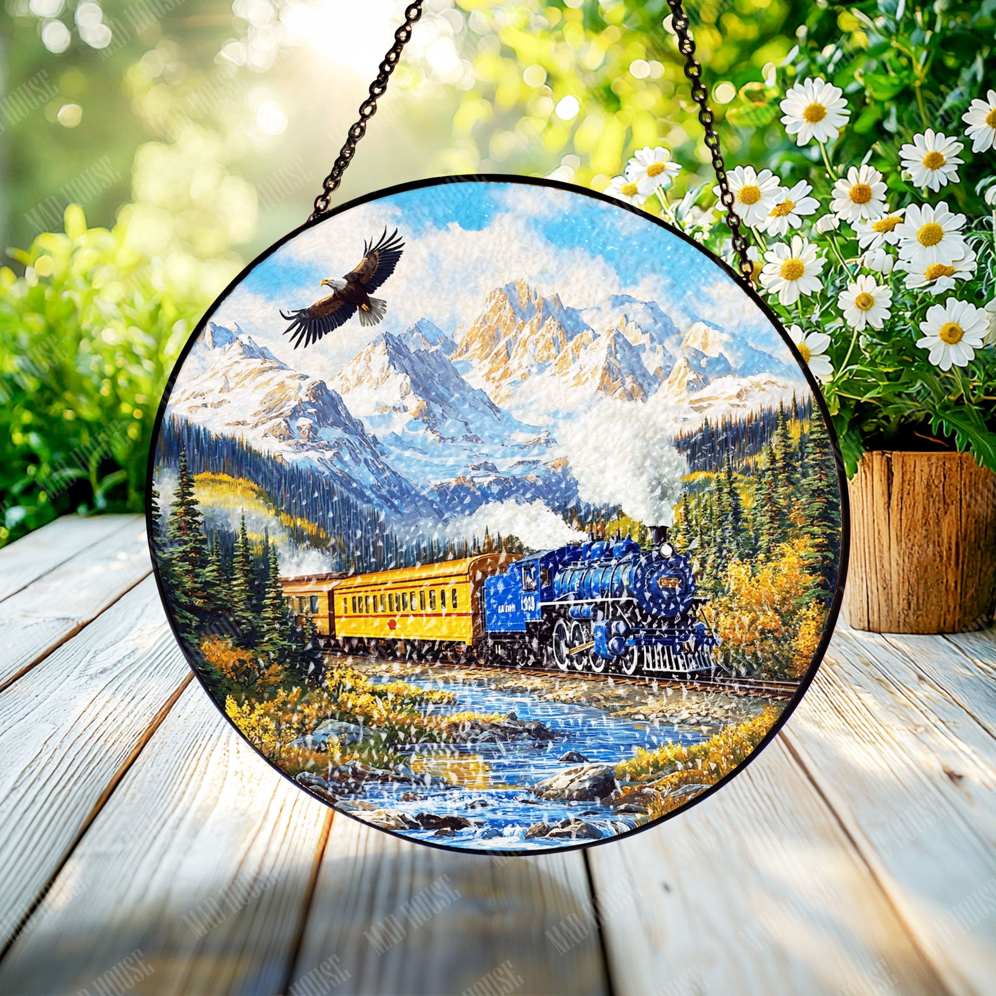 Scenic Train Ride Through Mountains Stained Glass Ornament, Stunning ...