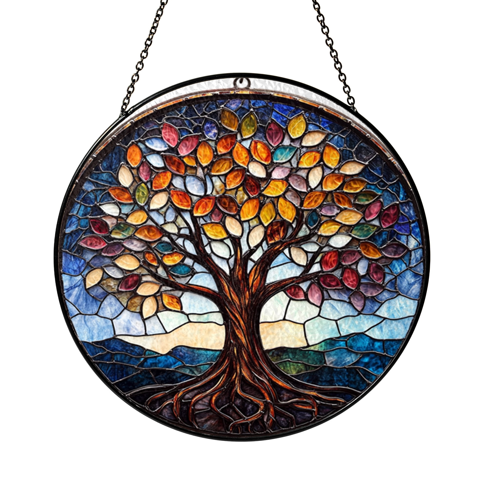 Scenic Tree Landscape Stained Glass Style Window Suncatcher - Walmart.com
