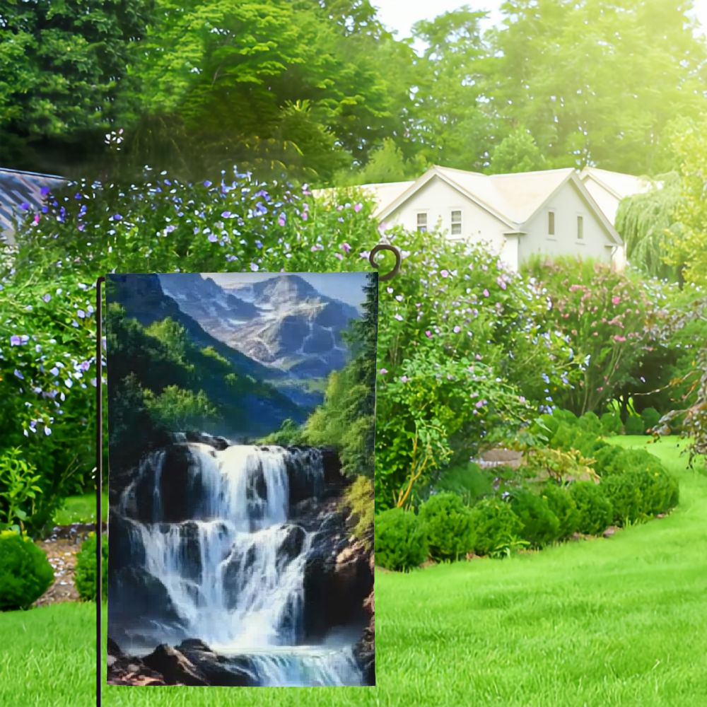Scenic mountain waterfall Print Garden Flag Inch Double Sided Outdoor ...
